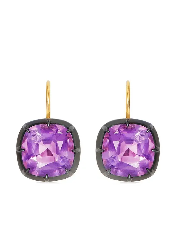 Fred Leighton 18kt Yellow And Silver Amethyst Cushion Cut Drop Earrings