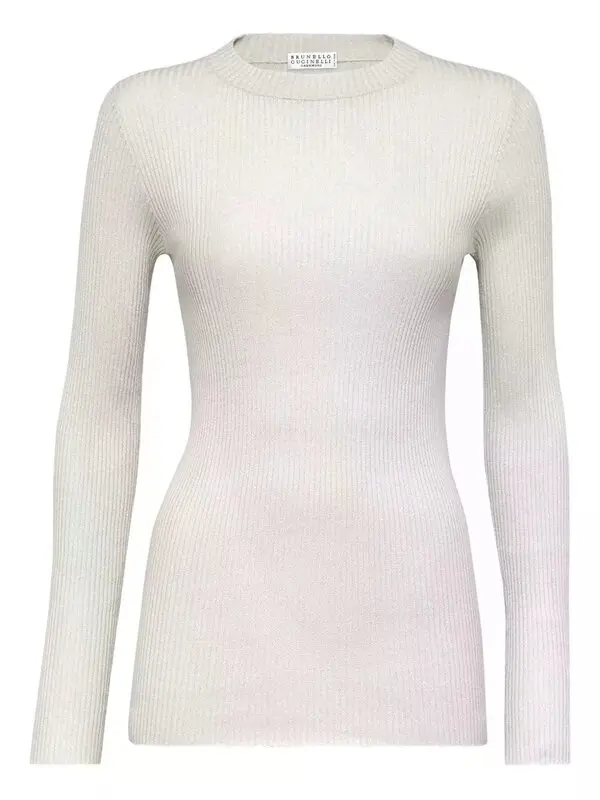Brunello Cucinelli Fine-knit Long-sleeved Top - Neutrals