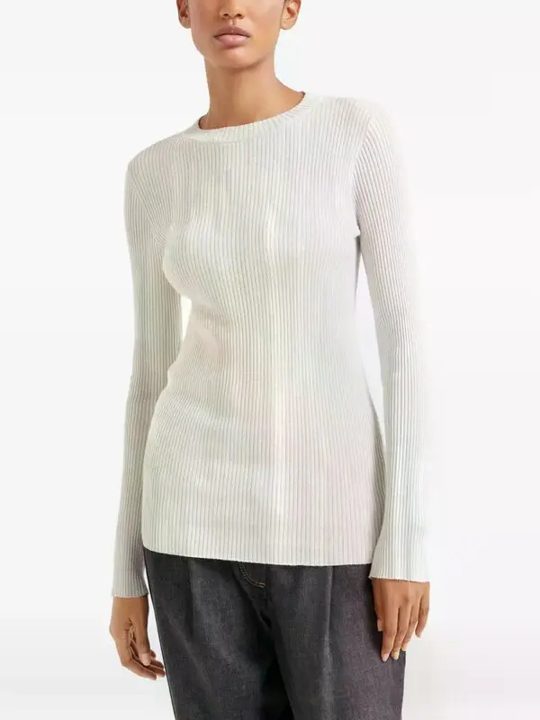 Brunello Cucinelli Fine-knit Long-sleeved Top - Neutrals