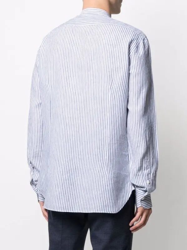 BARBA NAPOLI Band-collar Striped Linen Shirt
