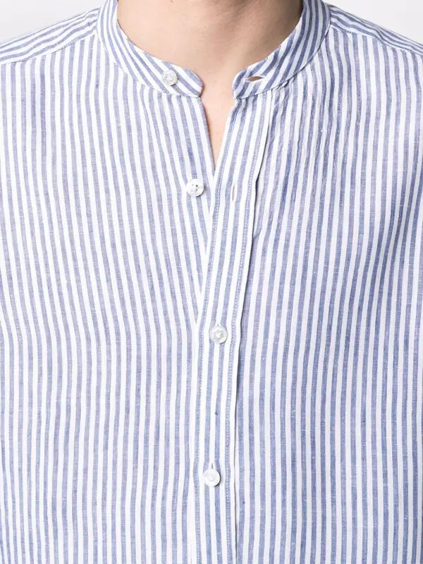 BARBA NAPOLI Band-collar Striped Linen Shirt