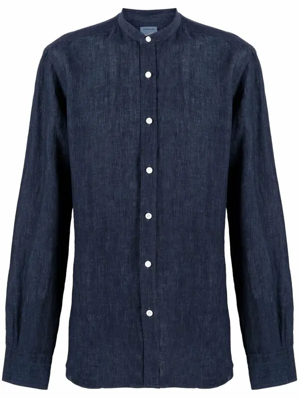 BARBA NAPOLI Band-collar Linen Shirt - Blue