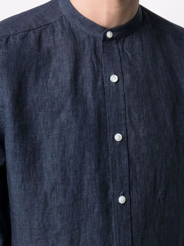 BARBA NAPOLI Band-collar Linen Shirt - Blue