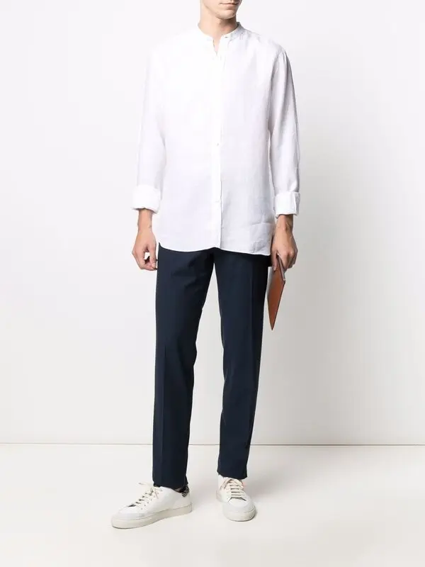 BARBA NAPOLI Band Collar Linen Shirt
