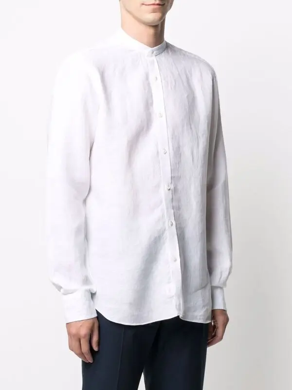 BARBA NAPOLI Band Collar Linen Shirt