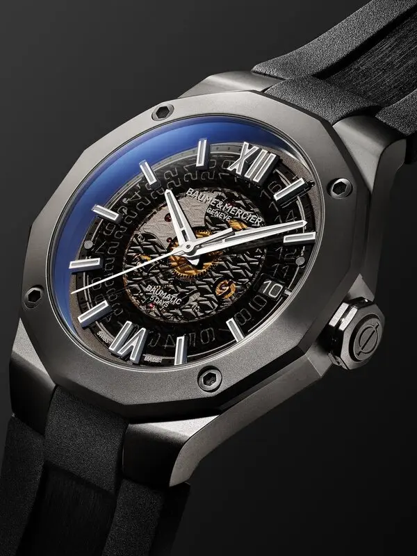 Baume & Mercier Riviera Automatic 42mm Adlc-coated Stainless Steel And Rubber Watch