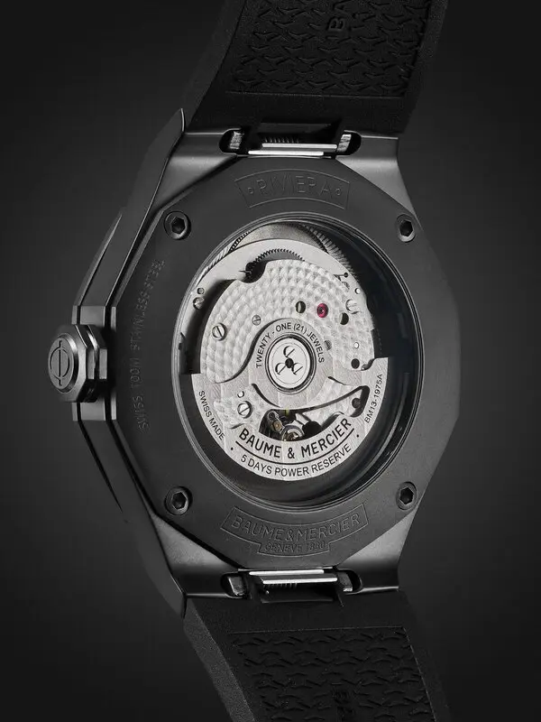 Baume & Mercier Riviera Automatic 42mm Adlc-coated Stainless Steel And Rubber Watch