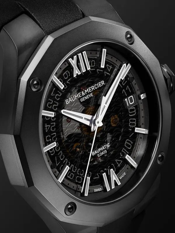 Baume & Mercier Riviera Automatic 42mm Adlc-coated Stainless Steel And Rubber Watch