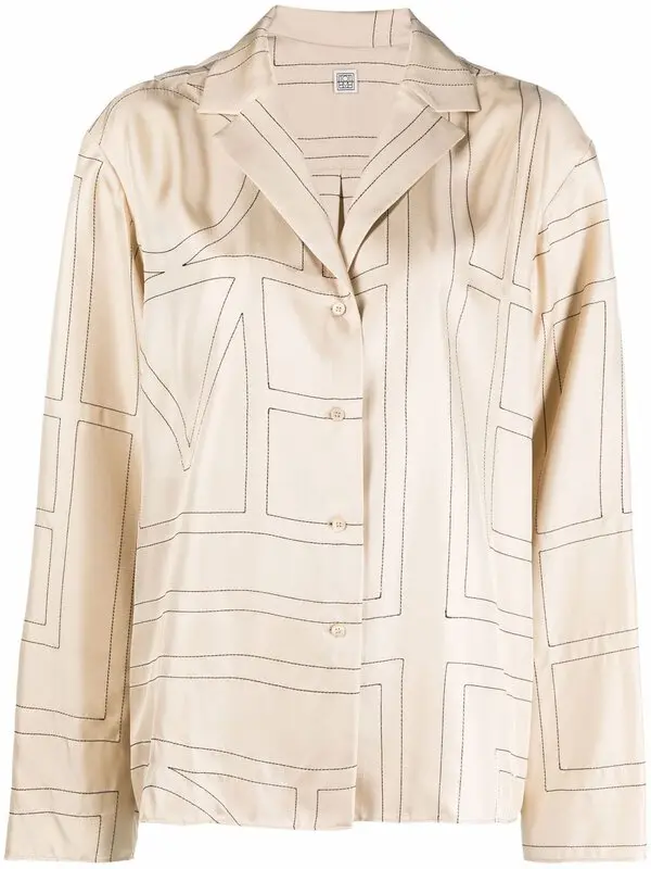 TOTEME Monogram Silk Pj Top Ivory - Neutrals