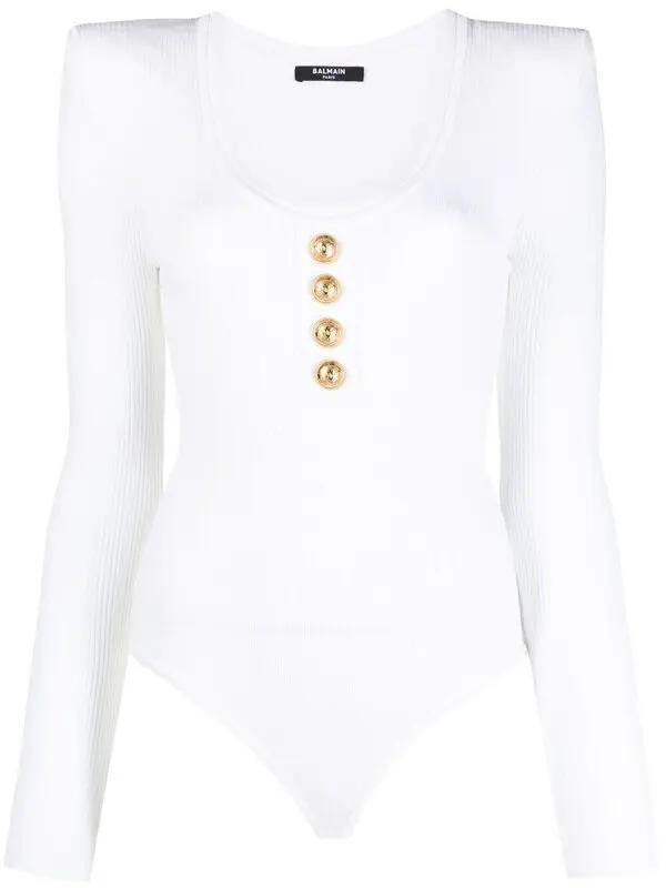 Balmain Button-detail Ribbed-knit Bodysuit