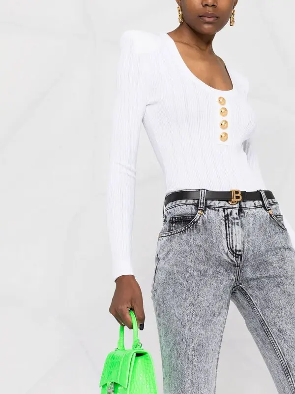 Balmain Button-detail Ribbed-knit Bodysuit