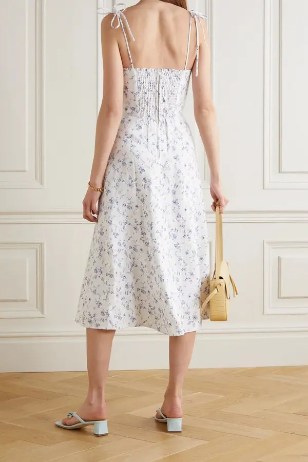 joyce linen dress Reformation Joyce Floral-Print Linen Midi Dress In White - 40% Off