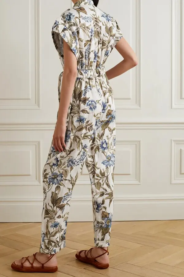 Zimmermann Liane Belted Floral-print Linen Jumpsuit