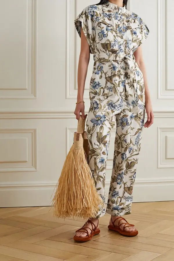 Zimmermann Liane Belted Floral-print Linen Jumpsuit