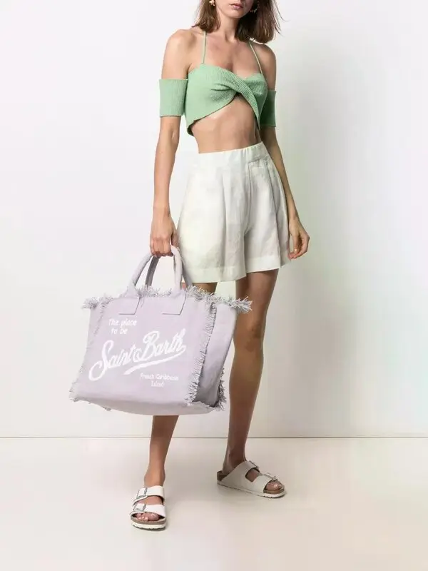 MC2 SAINT BARTH Cotton Beach Bag With Frayed Detailing - Purple