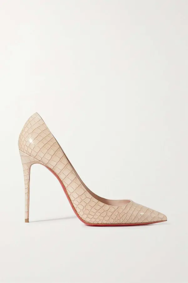 CHRISTIAN LOUBOUTIN Kate 100 Croc-effect Leather Pumps - Neutral
