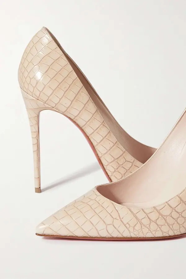 CHRISTIAN LOUBOUTIN Kate 100 Croc-effect Leather Pumps - Neutral