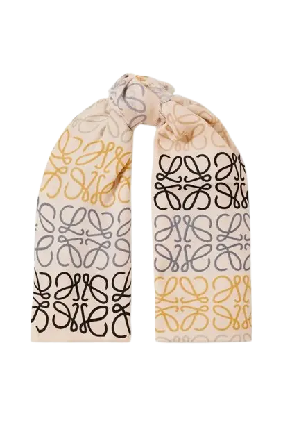 Loewe - Fringed Printed Wool, Silk And Cashmere-blend Scarf