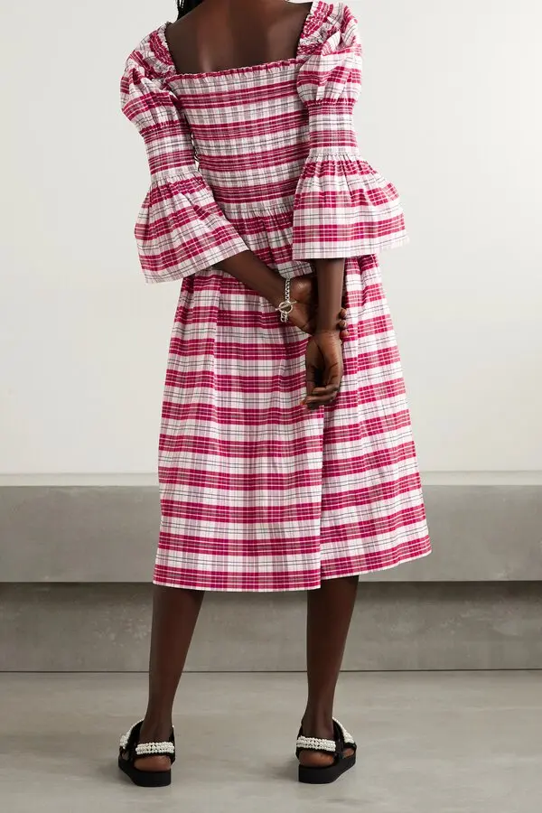 Molly Goddard Aditi Shirred Checked Cotton-Blend Midi Dress In Red - 70%  Off | Editorialist