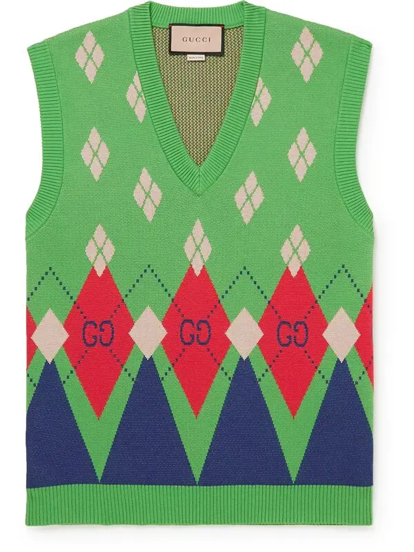 Gucci Slim-fit Argyle-jacquard Cotton Sweater Vest