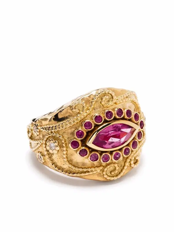AURÉLIE BIDERMANN 18kt Yellow Cashmere Rubellite, Ruby And Diamond Ring - Gold