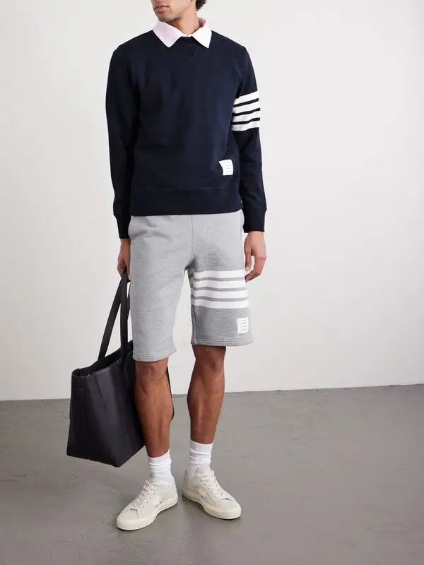 Thom Browne Striped Loopback Cotton-jersey Shorts - Gray