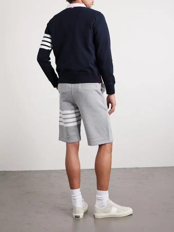 Thom Browne Striped Loopback Cotton-jersey Shorts - Gray
