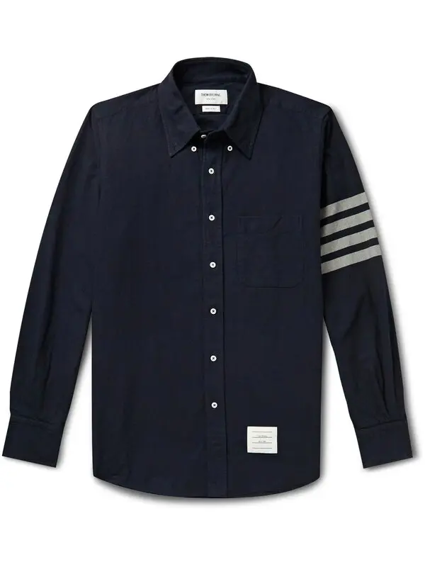Thom Browne Button-down Collar Striped Cotton-flannel Shirt - Blue