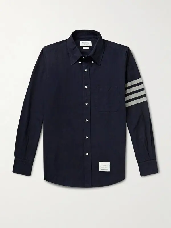 Thom Browne Button-down Collar Striped Cotton-flannel Shirt - Blue