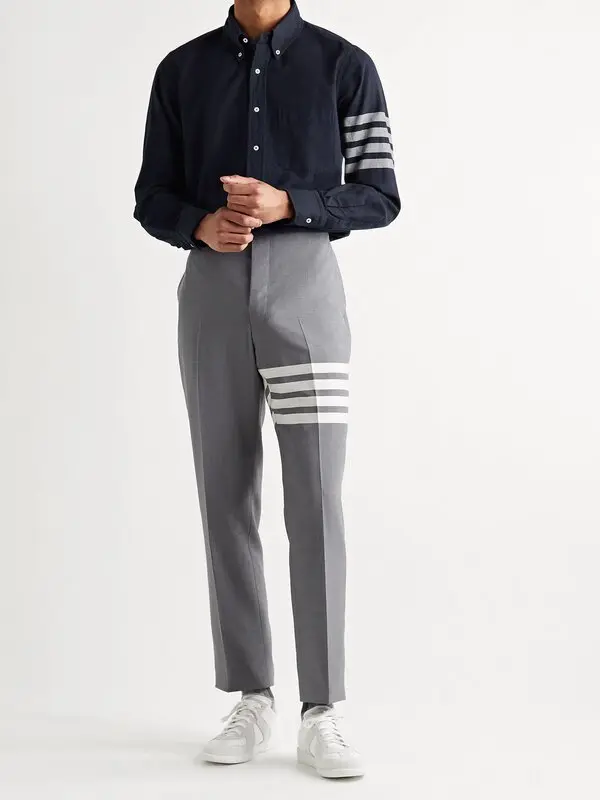 Thom Browne Button-down Collar Striped Cotton-flannel Shirt - Blue