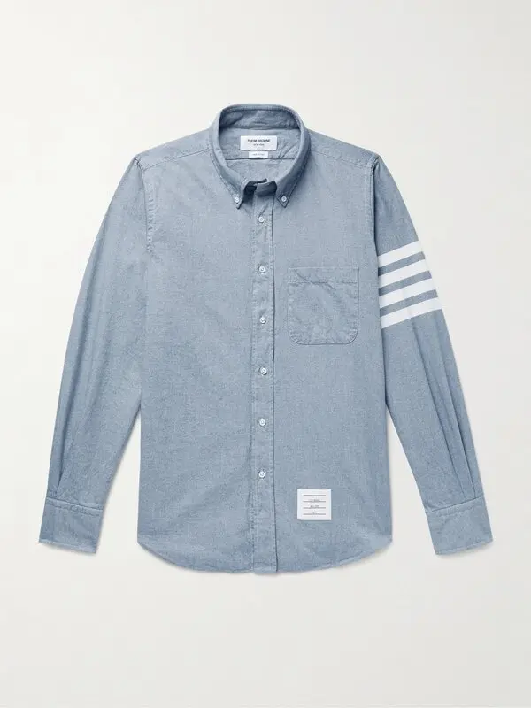 Thom Browne Button-down Collar Striped Cotton-flannel Shirt