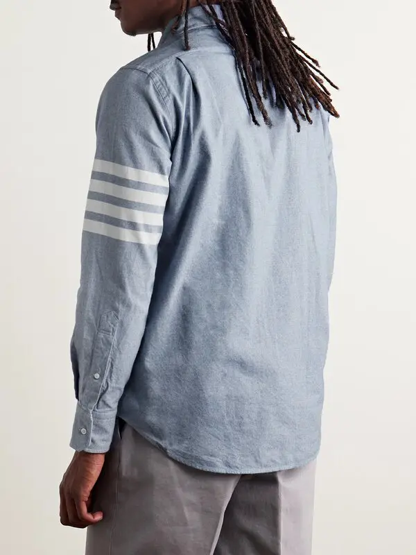 Thom Browne Button-down Collar Striped Cotton-flannel Shirt