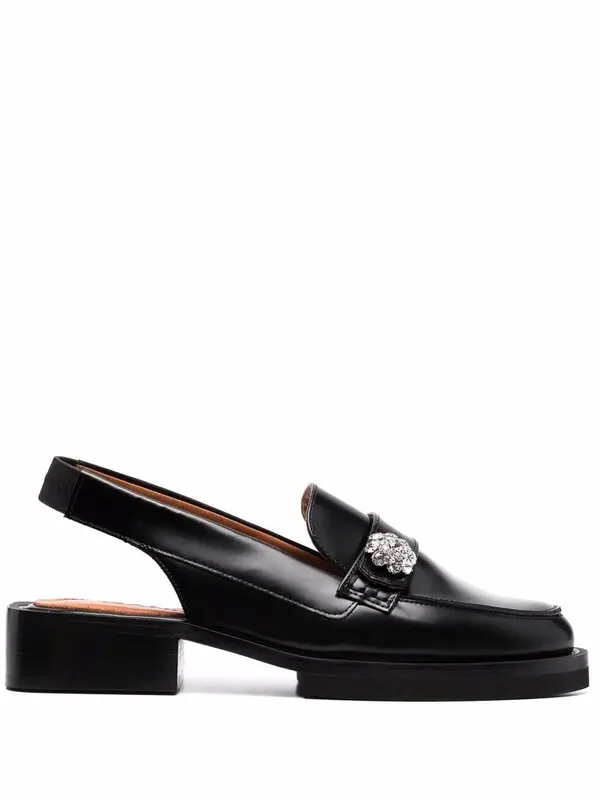 Ganni Black Loafers with Crystal Detail Ganni Black Patent Leather Crystal Embellished Slip On  main image 2