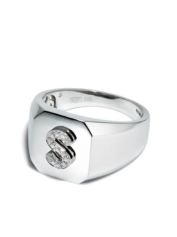 Shay 18k White Gold Diamond Initial Ring - Silver