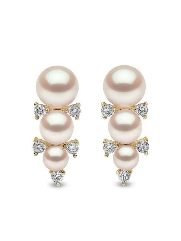 Yoko London 18kt Yellow Akoya Pearl And Diamond Stud Earrings - Gold