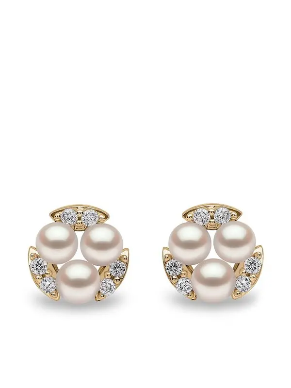 Yoko London 18kt Yellow Akoya Pearl And Diamond Stud Earrings - Gold