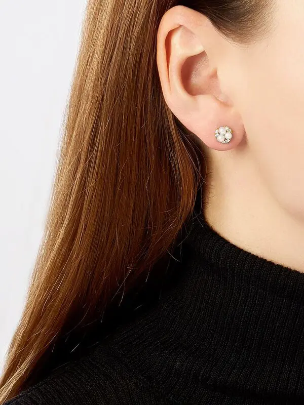 Yoko London 18kt Yellow Akoya Pearl And Diamond Stud Earrings - Gold