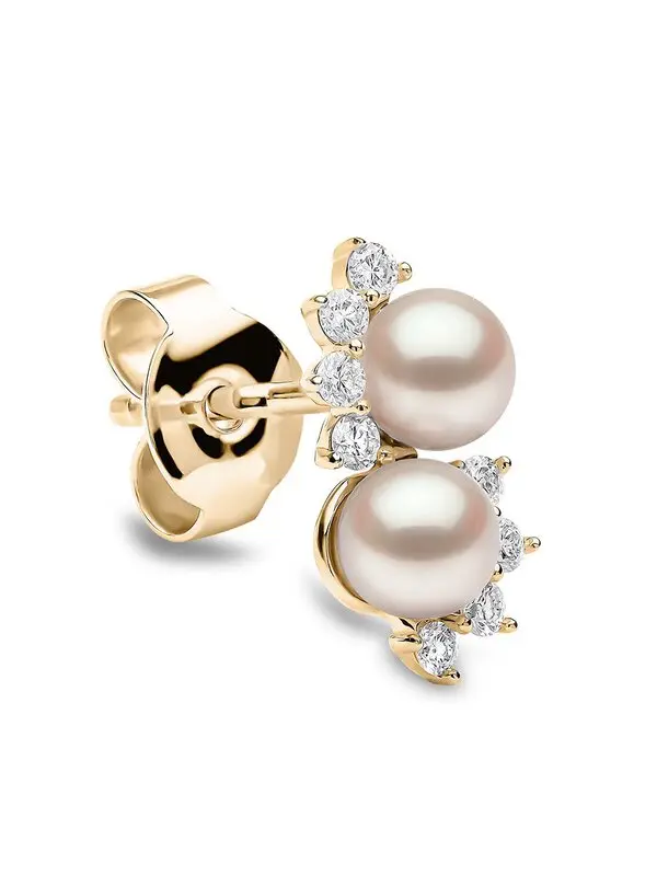Yoko London 18kt Yellow Akoya Pearl And Diamond Stud Earrings - Gold