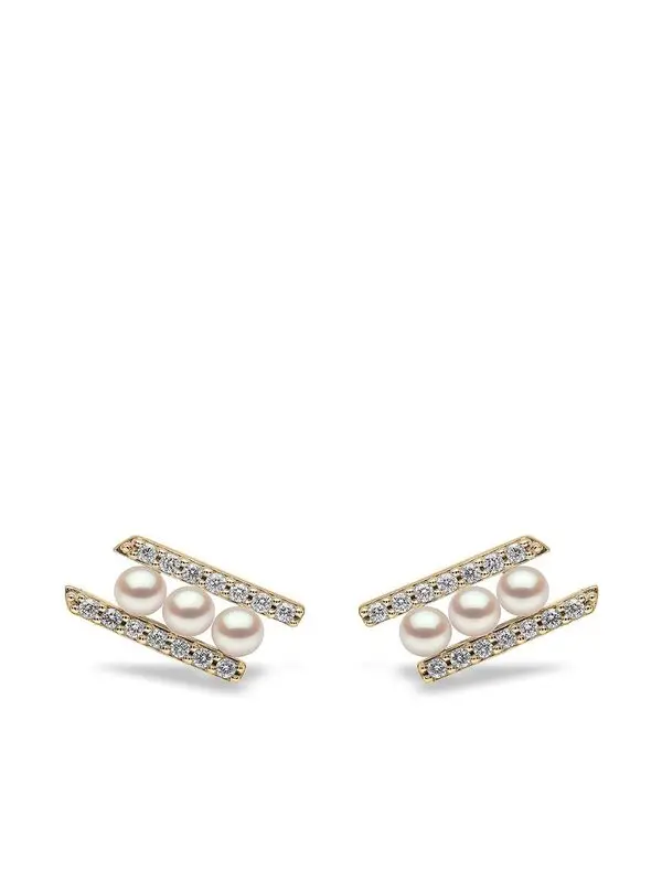 Yoko London 18kt Yellow Akoya Pearl And Diamond Stud Earrings - Gold