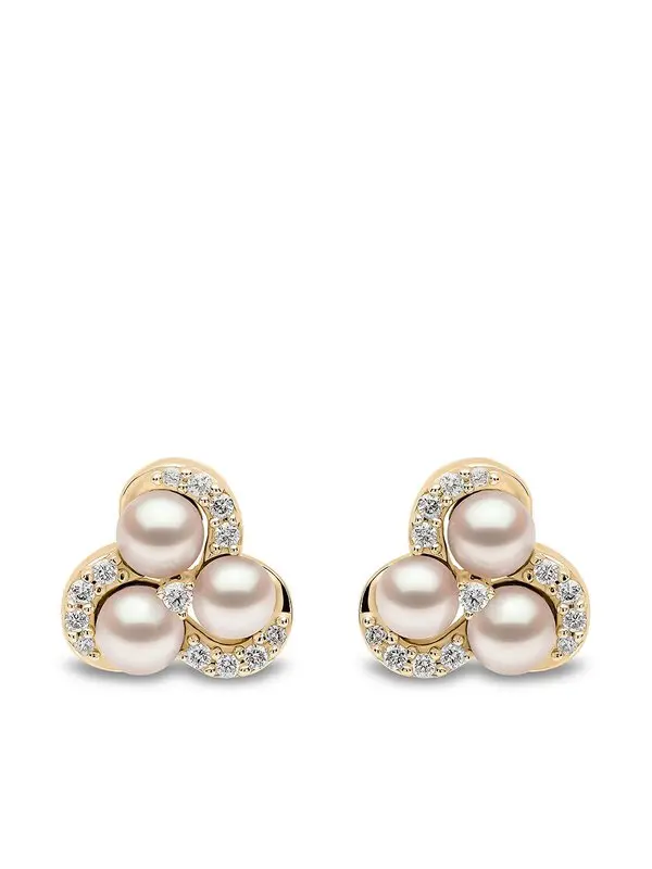 Yoko London 18kt Yellow Akoya Pearl And Diamond Stud Earrings - Gold