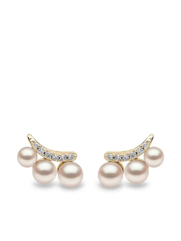 Yoko London 18kt Yellow Diamond Akoya Pearl Stud Earrings - Gold