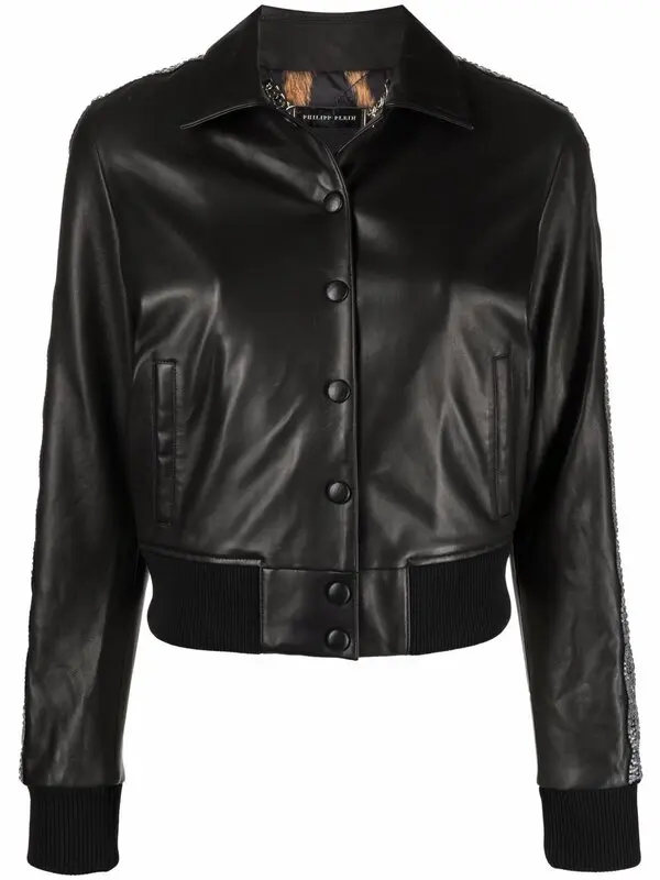 Philipp Plein Crystal-embellished Leather Jacket - Black