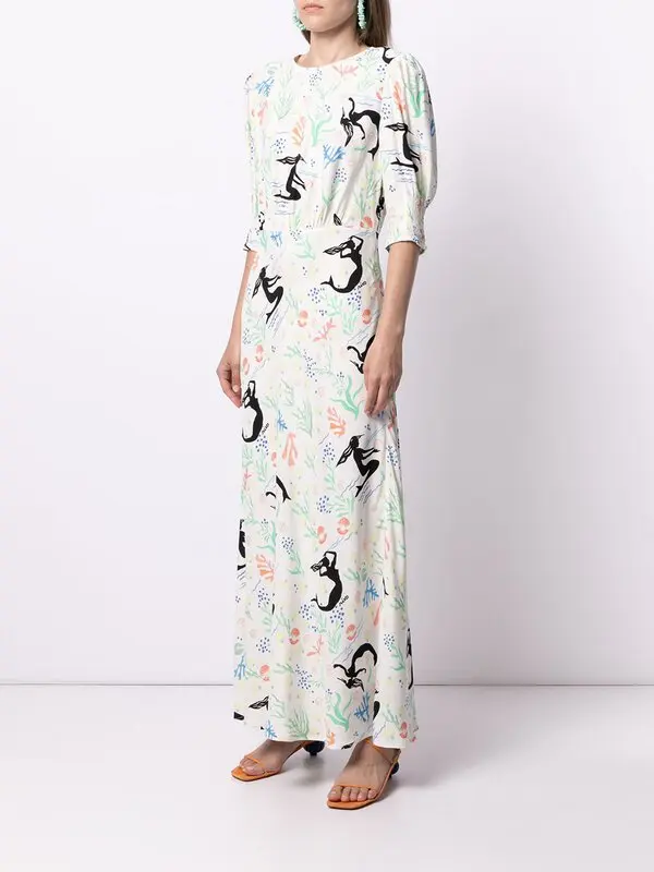 rixo mermaid dress Rixo Mermaid-Motif Maxi Dress In White - 40% Off