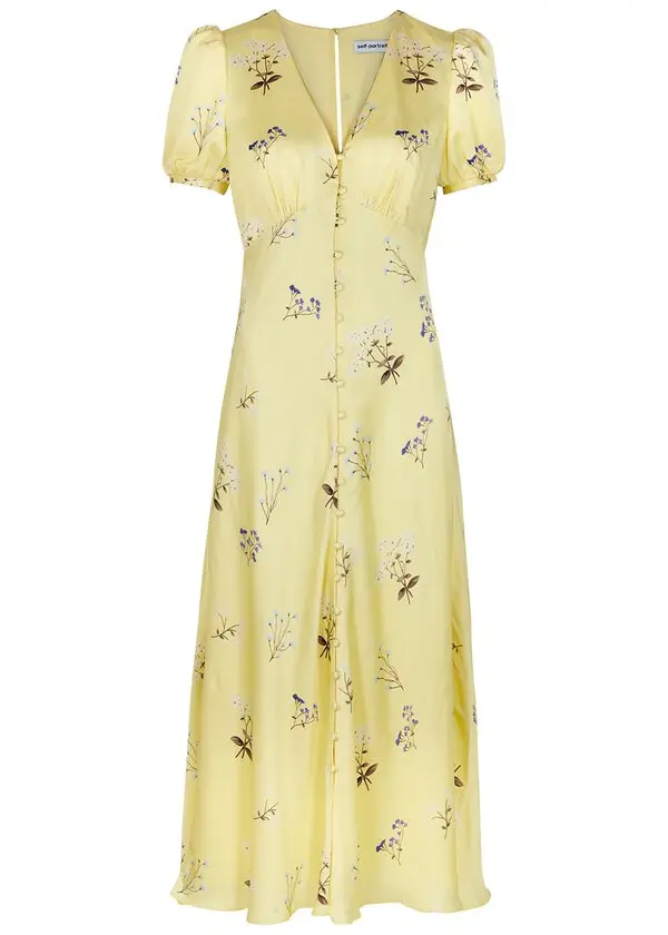 knee length dresses for ladies Self-Portrait - White Satin Ramie Midi Dress
