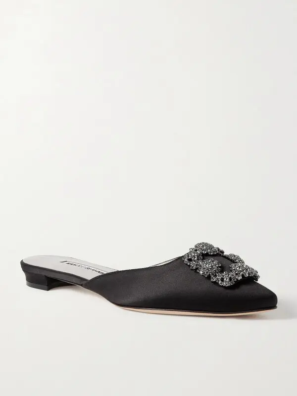 Manolo Blahnik Hangisi Crystal-embellished Slippers - Black