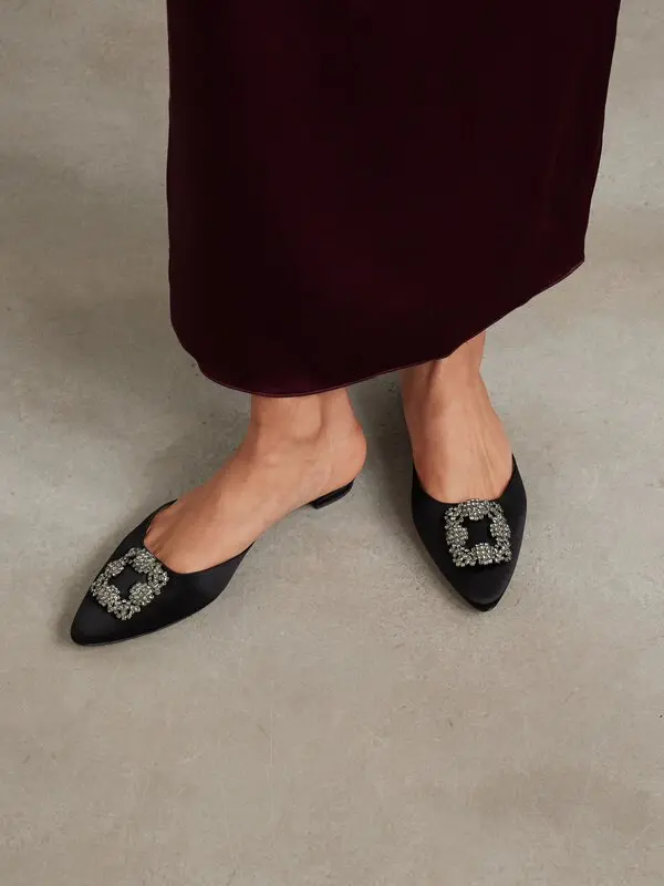Manolo Blahnik Hangisi Crystal-embellished Slippers - Black