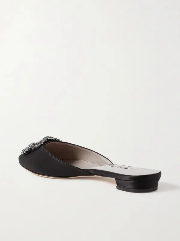 Manolo Blahnik Hangisi Crystal-embellished Slippers - Black