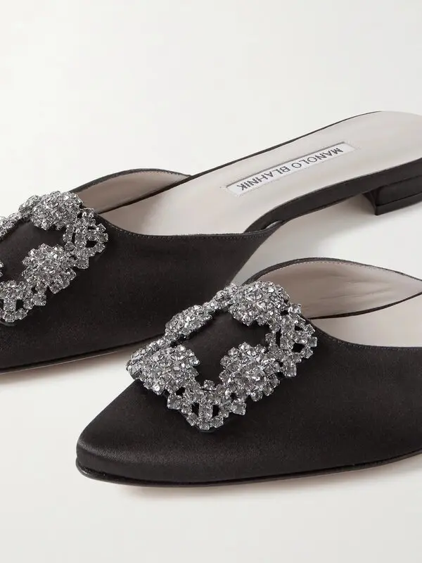 Manolo Blahnik Hangisi Crystal-embellished Slippers - Black