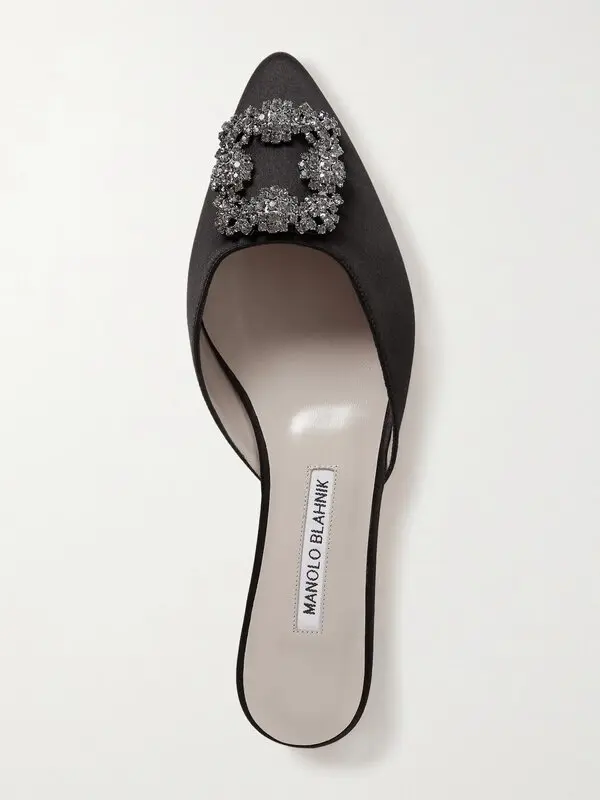 Manolo Blahnik Hangisi Crystal-embellished Slippers - Black