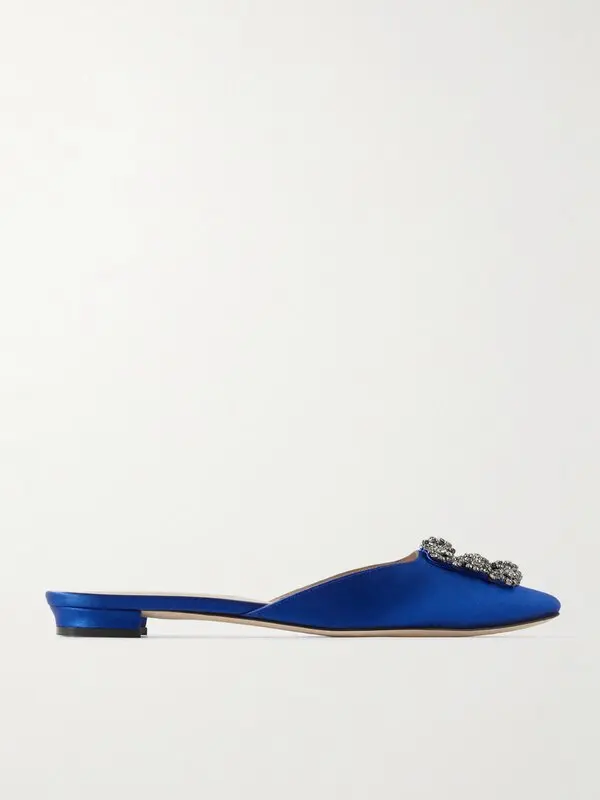 Manolo Blahnik Hangisi Crystal-embellished Slippers - Blue